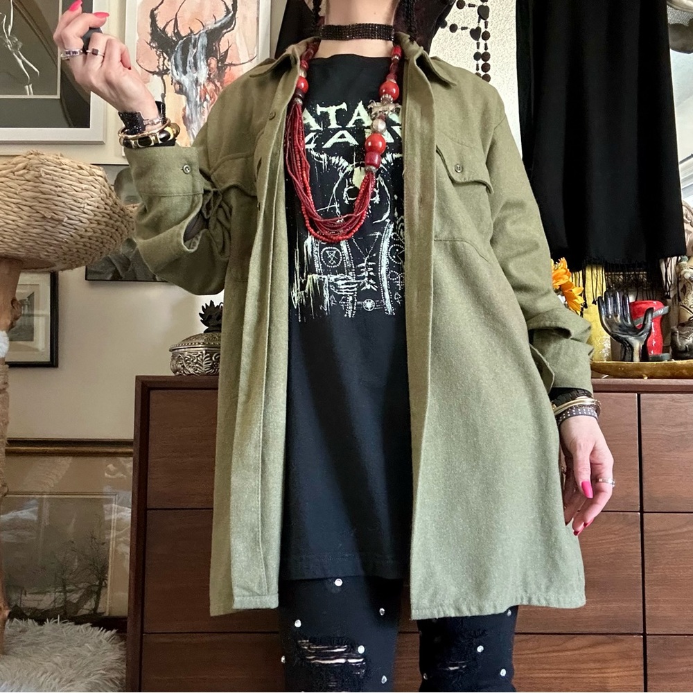 Vintage Military Issue Army Green Wool Button Up - Gem